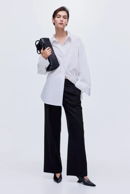 H&m Wide Leg Pleated Trousers - Black