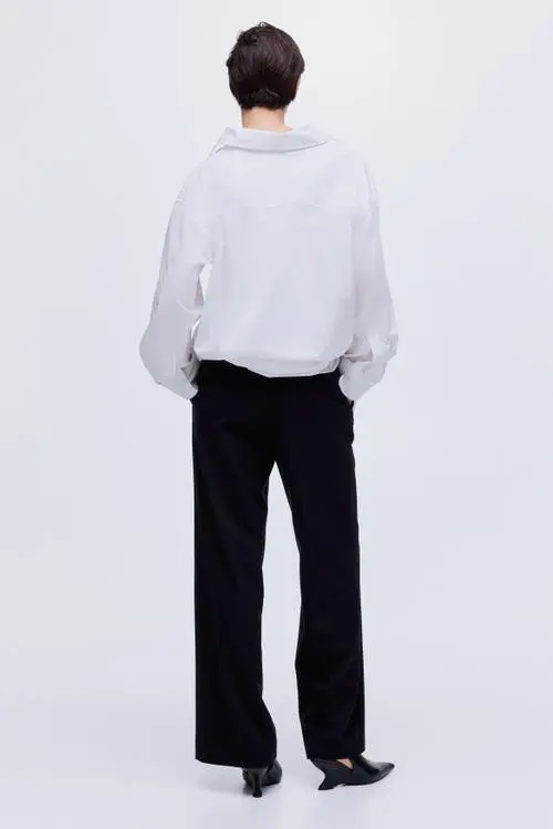 H&m Wide Leg Pleated Trousers - Black