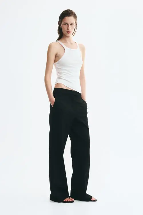 H&M Bootcut Trousers With Pinstripes - Black