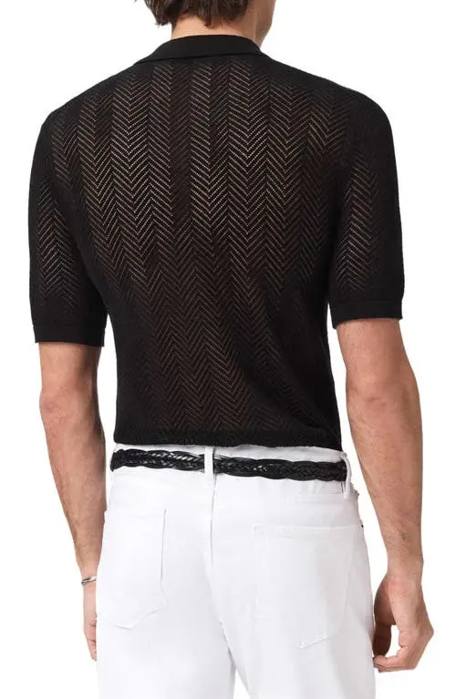 John Varvatos Herringbone Open Stitch Collared Sweater - Black