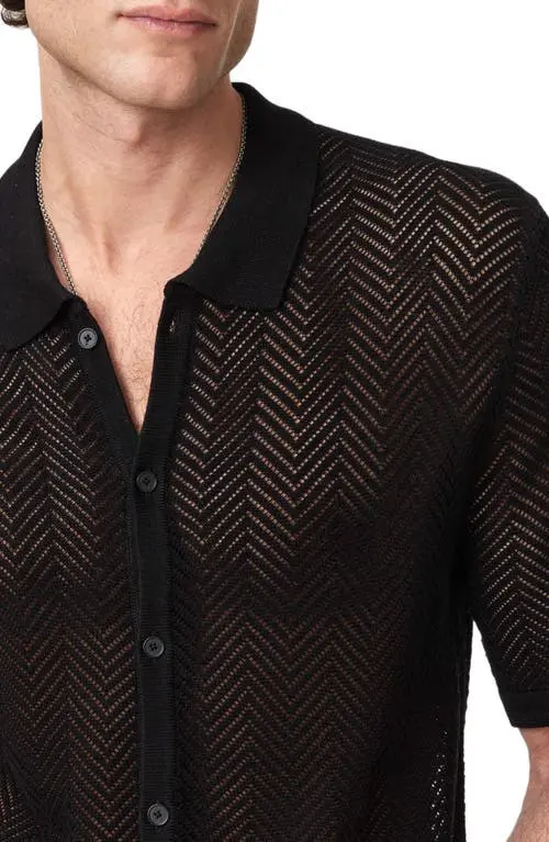 John Varvatos Herringbone Open Stitch Collared Sweater - Black
