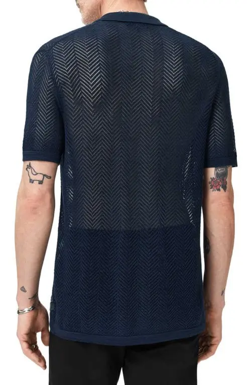 John Varvatos Herringbone Open Stitch Collared Sweater
