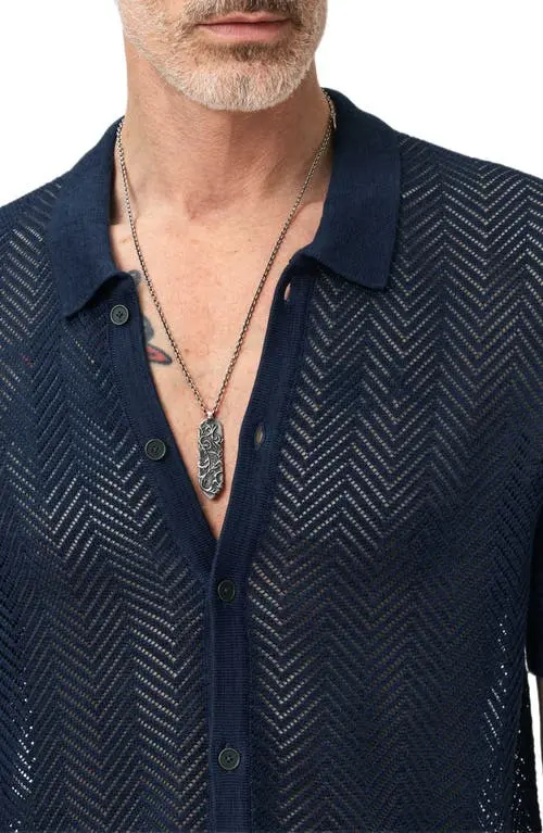 John Varvatos Herringbone Open Stitch Collared Sweater