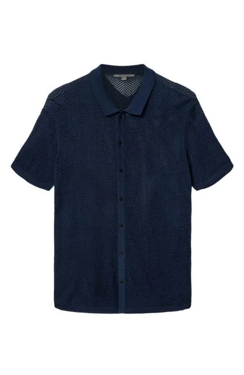 John Varvatos Herringbone Open Stitch Collared Sweater