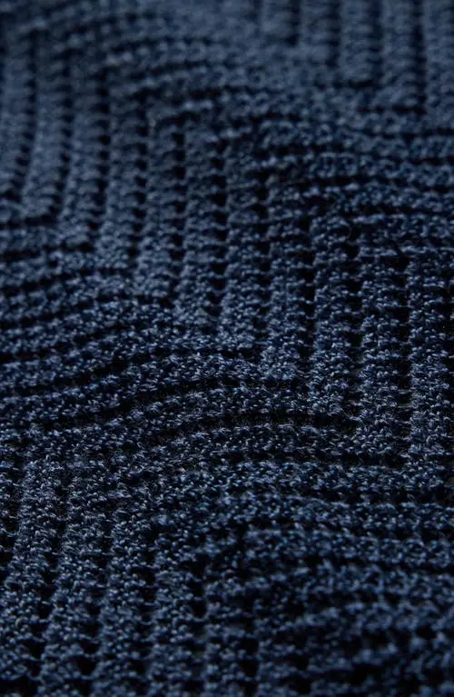 John Varvatos Herringbone Open Stitch Collared Sweater