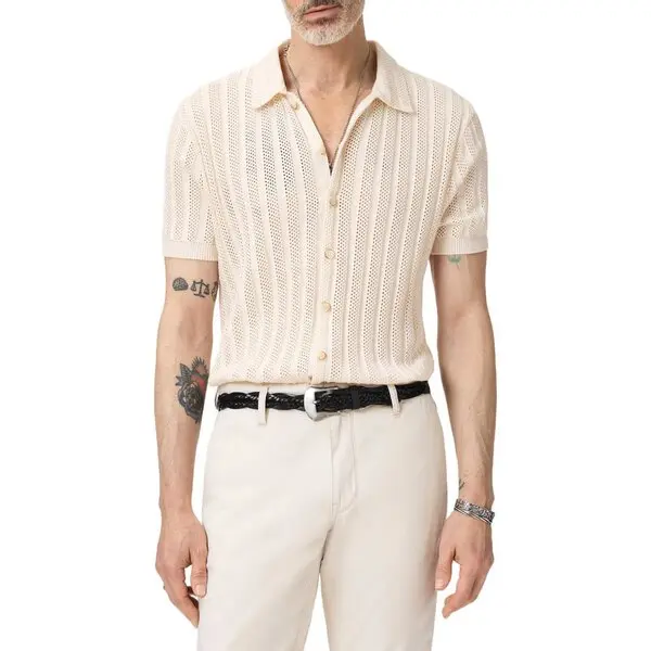 John Varvatos Open Stitch Stripe Stretch Cotton Sweater