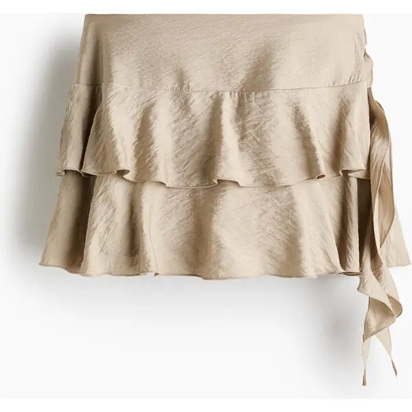 H&m Draped Panel Tiered Mini Skirt - Beige