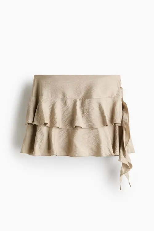 H&m Draped-panel Tiered Mini Skirt - Beige