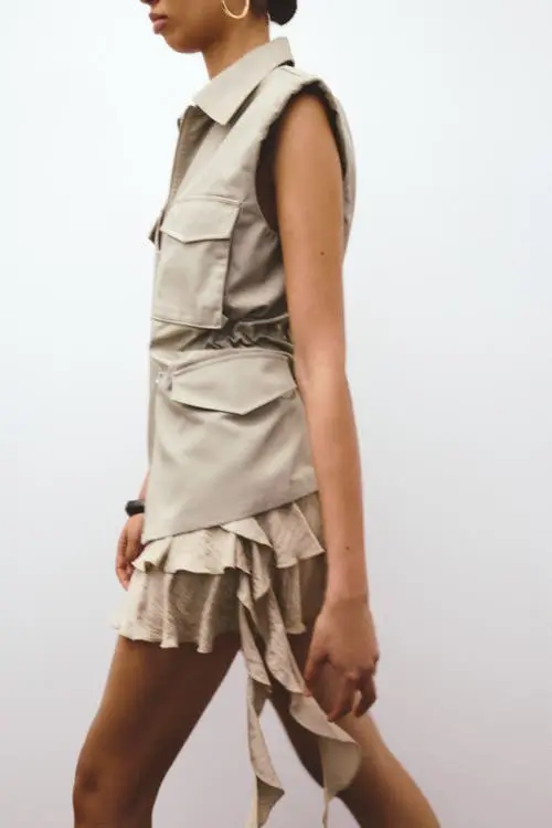 H&m Draped-panel Tiered Mini Skirt - Beige