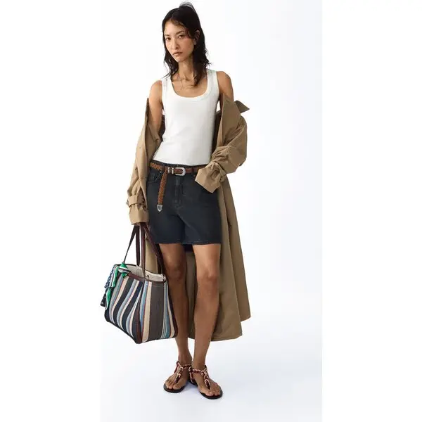 H&m High-waisted Denim Shorts - Dark Gray