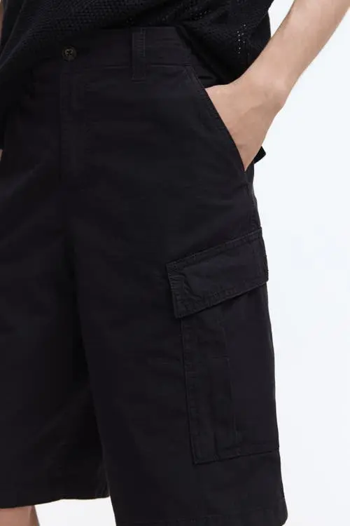 H&m Loose Fit Cotton Ripstop Cargo Shorts - Black