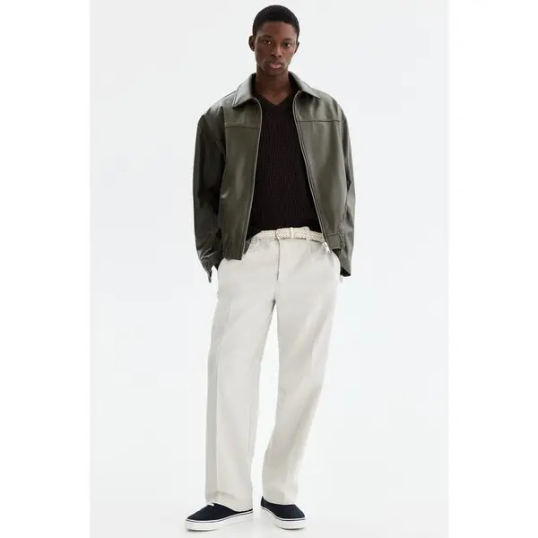 H&m Relaxed Fit Tailored Cotton And Lyocell Trousers - Light Beige