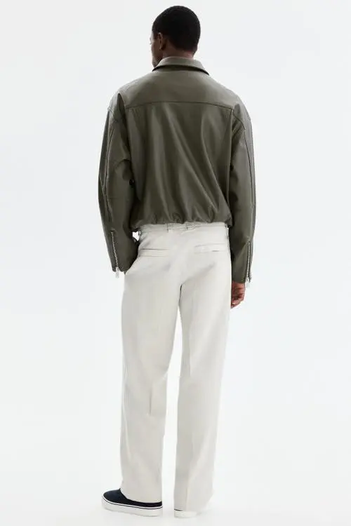 H&m Relaxed Fit Tailored Cotton And Lyocell Trousers - Light Beige
