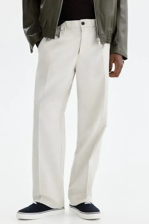 H&m Relaxed Fit Tailored Cotton And Lyocell Trousers - Light Beige