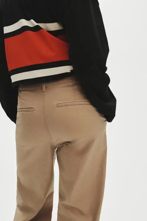 H&m Cotton Canvas High Waist Straight Leg Trousers - Beige