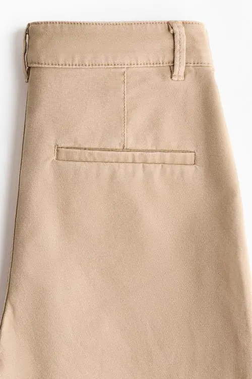 H&m Cotton Canvas High Waist Straight Leg Trousers - Beige