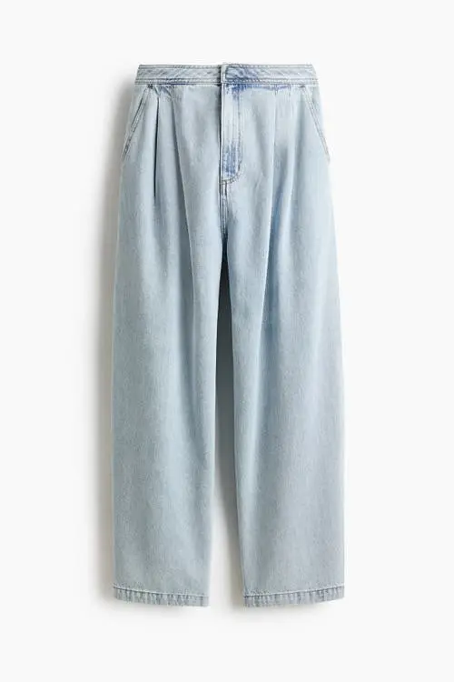 H&m Barrel High Waist Ankle Jeans - Light Denim Blue