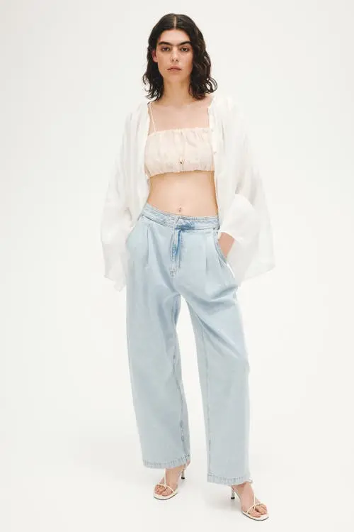 H&m Barrel High Waist Ankle Jeans - Light Denim Blue
