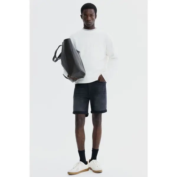 H&m Slim Fit Denim Shorts With Turn-up Hems - Denim Black