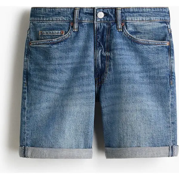 H&m Slim Fit Denim Shorts With Turn-up Hems - Denim Blue