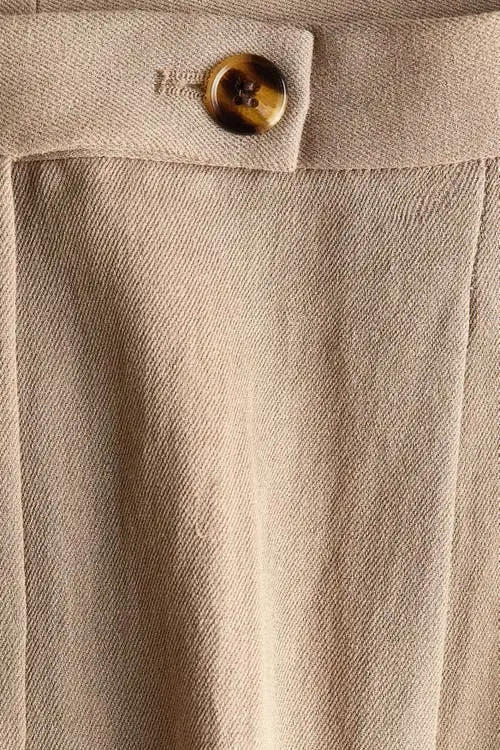 H&m Wide Leg Tailored Trousers With Button Detail - Beige
