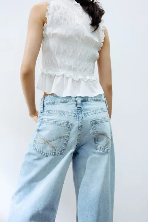 H&m Baggy Wide Low Waist Jeans - Light Denim Blue
