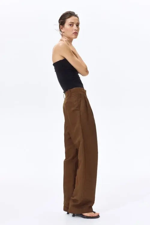 H&m Tapered Linen-blend Trousers - Brown