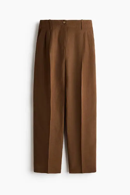 H&m Tapered Linen-blend Trousers - Brown