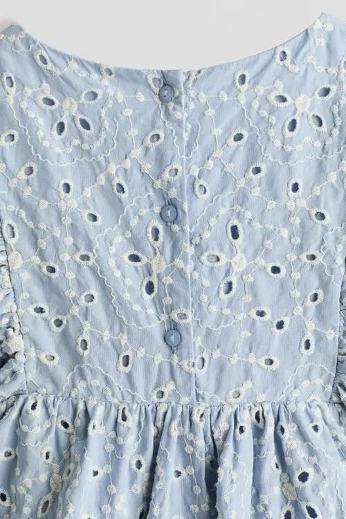 h&m blue embroidered dress Women's Blue Eyelet-Embroidered Tie-Shoulder-Strap Dress