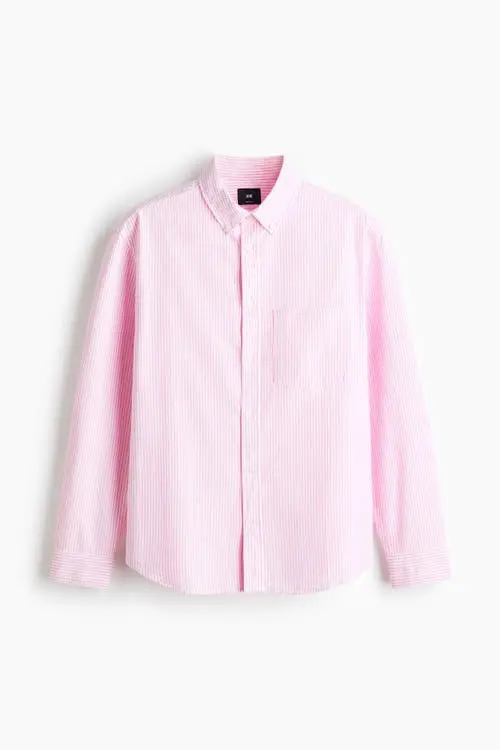 H&m Regular Fit Oxford Shirt - Pink/striped