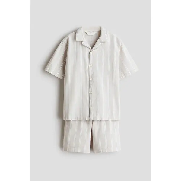 H&m 2-piece Poplin Set - Light Beige/striped
