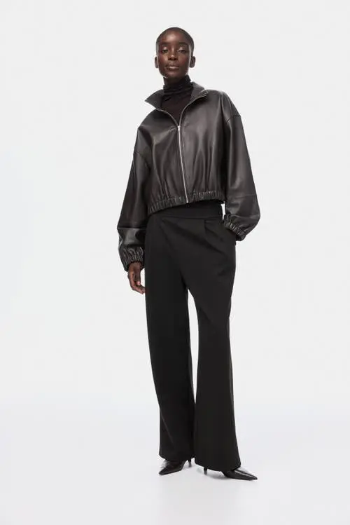 H&m Wide Leg Trousers With High Waist - Dark Brown