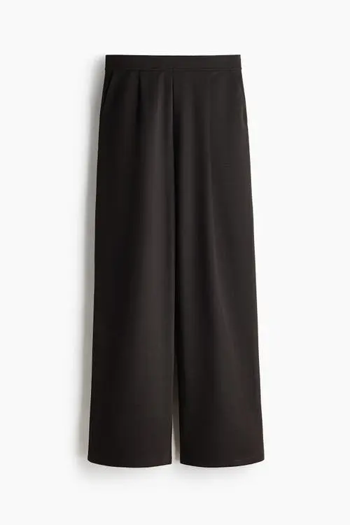 H&m Wide Leg Trousers With High Waist - Dark Brown