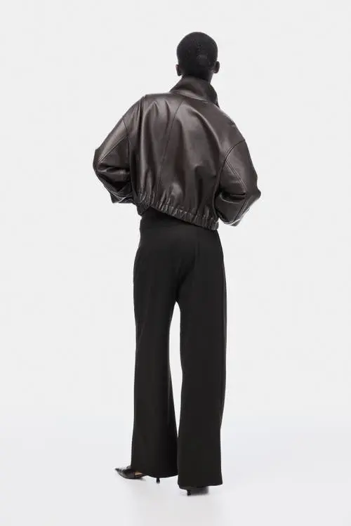 H&m Wide Leg Trousers With High Waist - Dark Brown