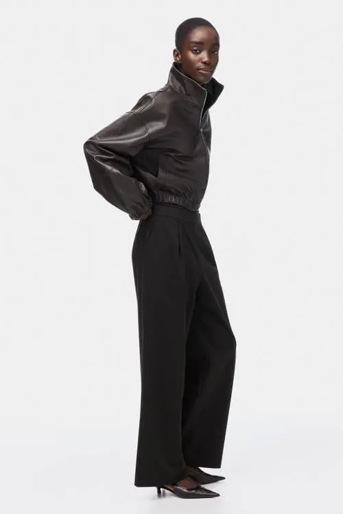 H&m Wide Leg Trousers With High Waist - Dark Brown