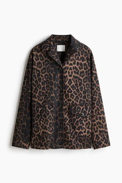 H&m Leopard Print Twill Resort Collar Jacket - Brown/leopard Print