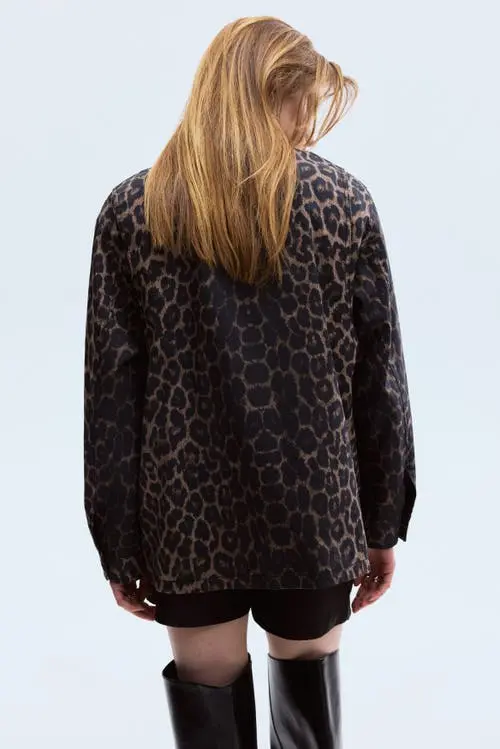 H&m Leopard Print Twill Resort Collar Jacket - Brown/leopard Print