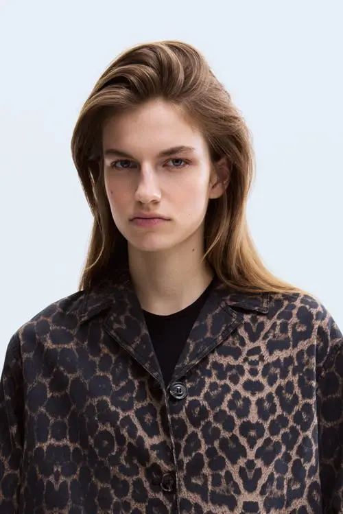 H&m Leopard Print Twill Resort Collar Jacket - Brown/leopard Print