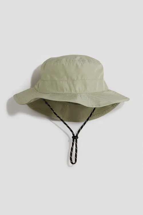 H&m Upf 50 Sun Hat With Wide Brim And Neck Flap - Light Khaki Green