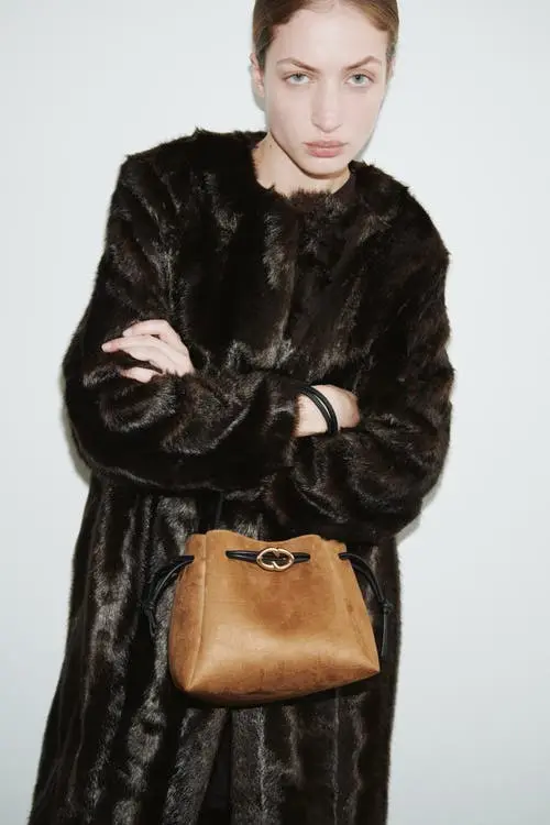 H&m Drawstring Detail Shoulder Bag With Croc Effect