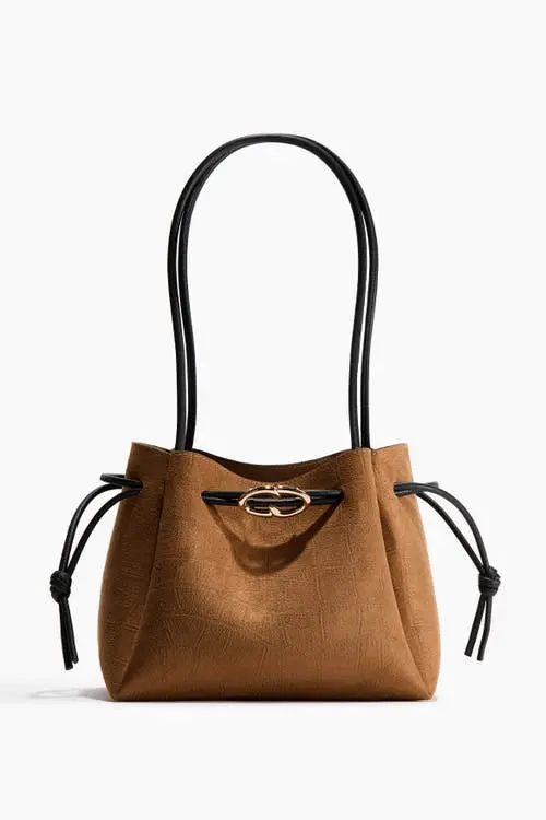 H&m Drawstring Detail Shoulder Bag With Croc Effect