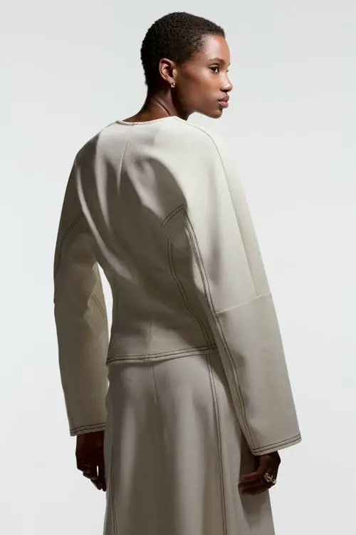 H&m V-neck Textured Jersey Top With Voluminous Sleeves