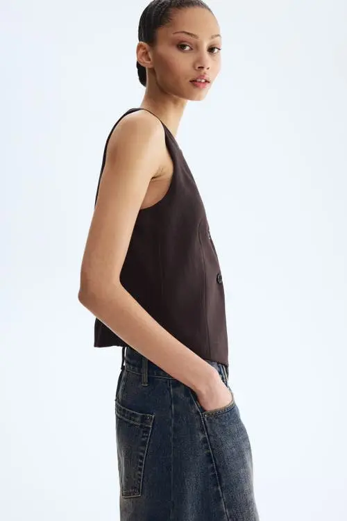H&m Waistcoat In Woven Fabric With Button Detail - Dark Brown