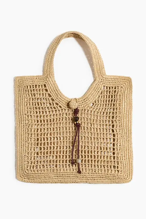 H&m Crocheted Raffia Tote Bag - Beige