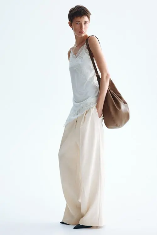 H&m Tailored Wide-leg Trousers - Light Beige