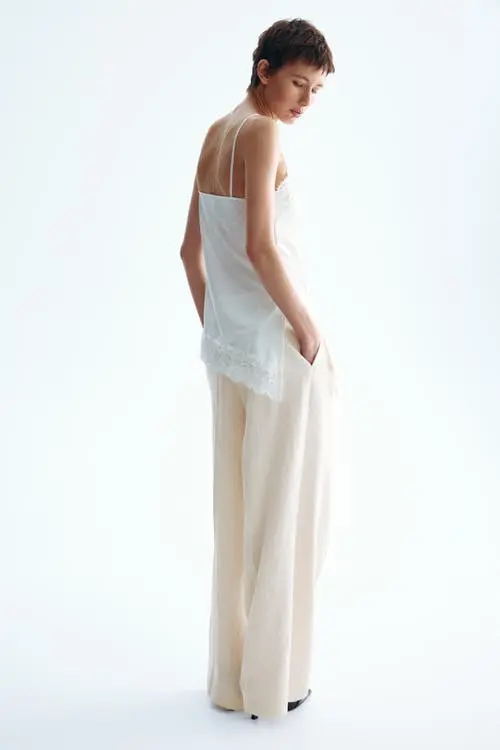 H&m Tailored Wide-leg Trousers - Light Beige