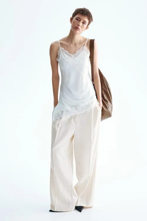 H&m Tailored Wide-leg Trousers - Light Beige