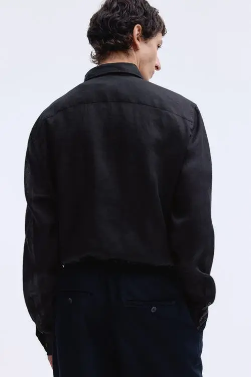 H&m Slim Fit Linen Shirt - Black