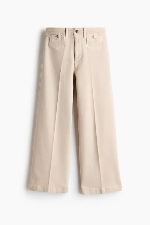 H&m Wide High Waist Ankle Jeans - Light Beige