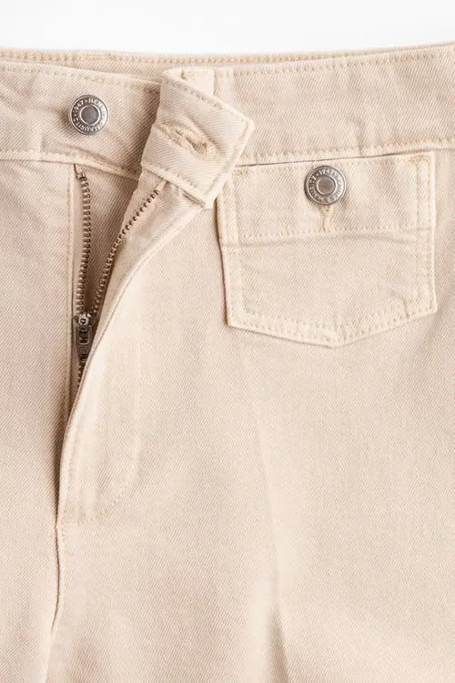 H&m Wide High Waist Ankle Jeans - Light Beige